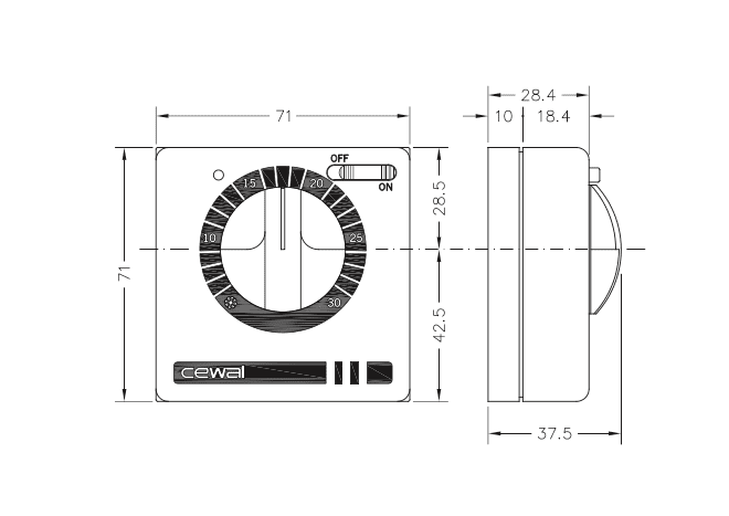 Termostato Ambiente Meccanico Con Spia E Interruttore On-Off Modello RQ30 - CEWAL - IDROTERMSTORE